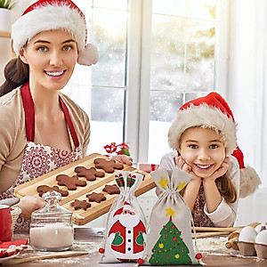 10 Pieces Small Christmas Drawstring Gift Bags 5x9 Inches Burlap Gift Bags Christmas Santa Snowman Linen Candy Bag Sacks for Xmas Holiday Party Favors