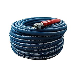 Interchange Brands 3/8” x 100ft 6000 PSI High Pressure Washer Hose Blue Non-Marking, R2 2-Wire Braid, Quick Couplers, 275 Max Temp, Assembled in USA