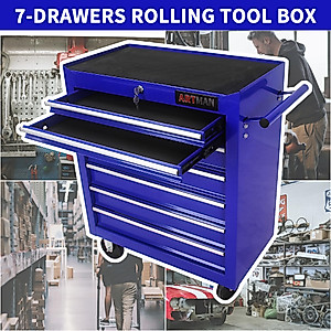 Tool Cart on Wheels 24.2in，7 Drawers Rolling Tool Box，Locked Drawers Storage Organizer Cabinet for Garage, Warehouse, Repair Shop, Workshop