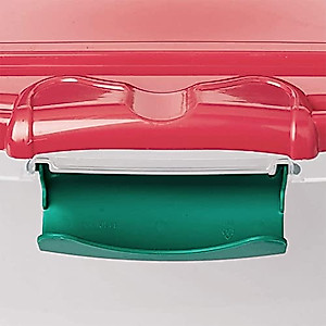 Homz 64 Quart Holiday Seasonal Decor Decoration Organizer Plastic Storage Bin Container with Red Tight Latching Lid and Green Handles, 6 Pack