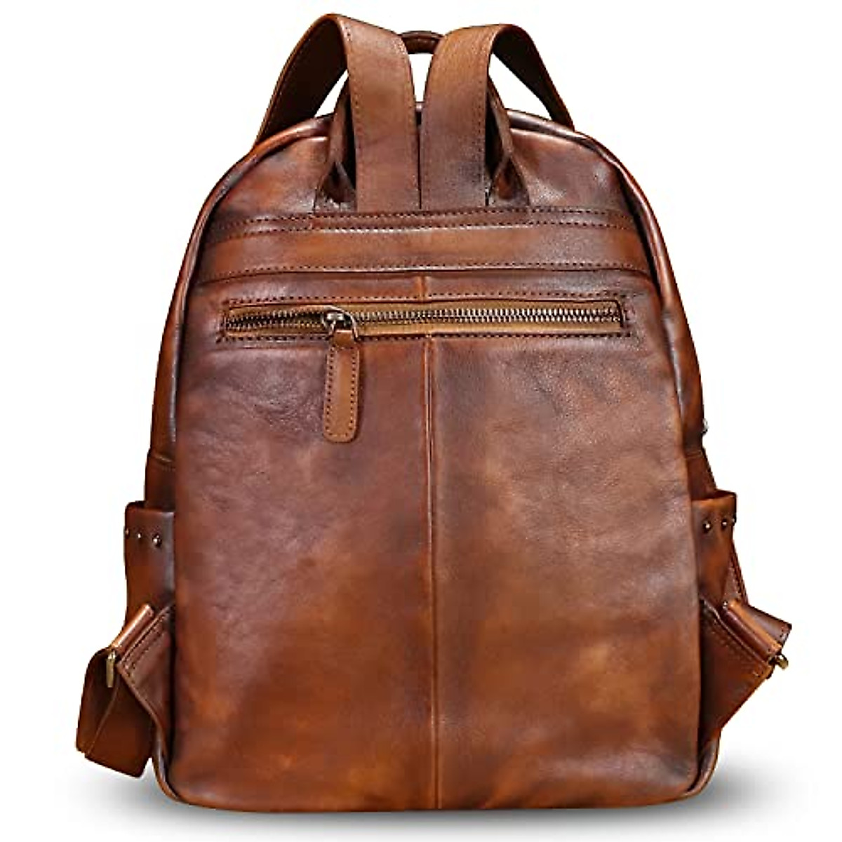 Genuine Leather Backpack Purse for Women Vintage Casual Daypack College Bag Handmade Cowhide Western Rivets Rucksack (Brown)