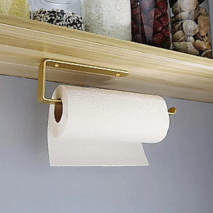 HCHANGEN Paper Towel Holder, Under Cabinet Paper Towel Holder Wall Mounted Stainless Steel Paper Towel Holder for Kitchen or Bathroom, Self Adhesive or Drilling (Gold)