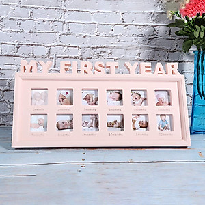 Collage Photo Frame for Baby First Year Keepsake,Baby's Firsts Keepsake Picture Display Photos Frame,Gift for Mom to Be or Expecting Parents for Baby Newborn 1st Birthday Gift Memory
