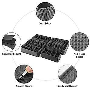 APOMOV 16 Pack Underwear Drawer Organizer Sock Dividers, 180 Cells Foldable Cabinet Closet Storage Fabric Dresser Basket Organization for Clothing, Socks, Bras,Ties Gray