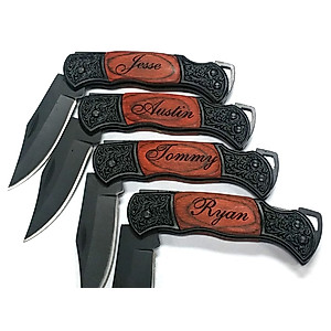 Gifts Infinity® Personalized Laser Engraved Pocket Knife Rosewood Handle Groomsmen, Free