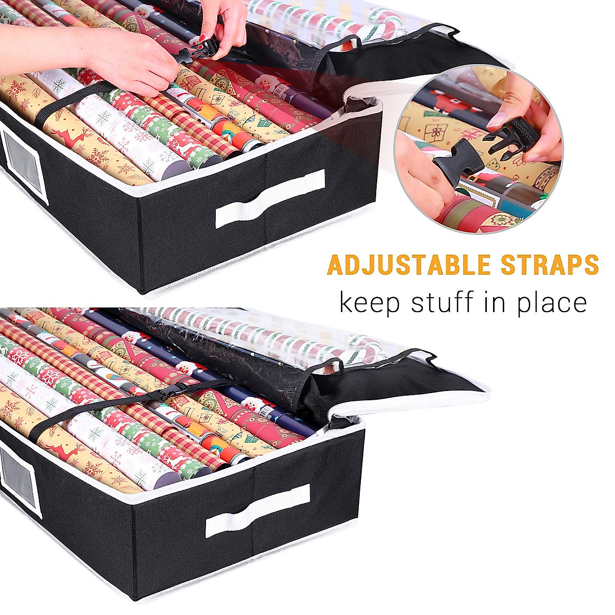 Ohuhu Wrapping Paper Storage Containers, Gift Wrap Organizer, Wrapping Paper Holder, 600D Oxford Cloth Tear-Resistant and Waterproof, 40.5'' Fits 18-24 Standers Rolls (Black)