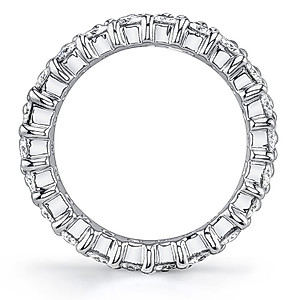 Double Row Shared Prong Round Cut Moissanite Diamond Ring 0.06CT White Color 14K White Gold Excellent VVS1 Eternity Wedding Band For Women Christmas New Year Birthday Gift For (Sterling Silver, 7)