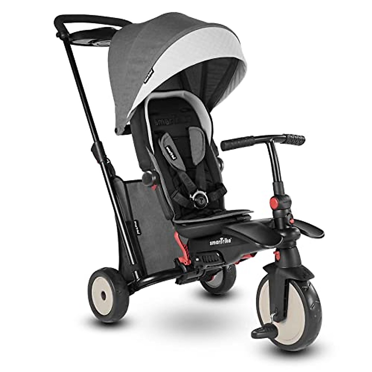 smarTrike STR5 6 in 1 Modular Foldable Toddler Stroller Tricycle Combination with 1 Hand Steering, Shock Absorbency, and 5 Point Harness, Gray Melange