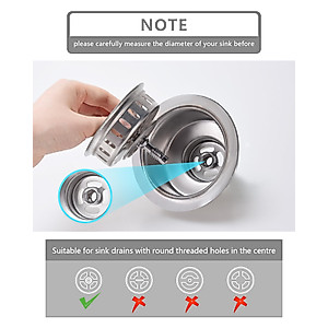 KONE Kitchen Sink Stopper Strainer Replacement for Standard 3-1/2 Inch Spin and Seal Drains with Threaded Stopper Function, Stainless Steel Sink Strainer, Twist Lock Basket Strainer Replacement