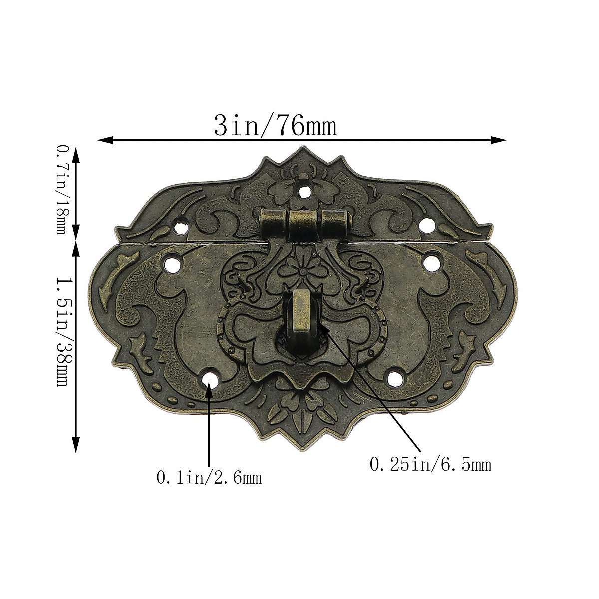 LDCREEE Antique Embossing Decorative Brass Hasp Clasp Latch Lock with Screws for Jewelry Box Ordinary Box Wooden Case Furniture Decoration (Bronze)