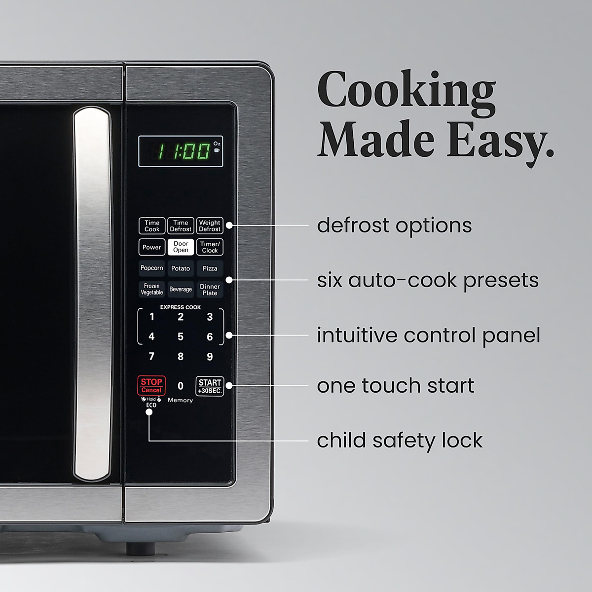 Farberware Countertop Microwave 1.1 Cu. Ft. 1000-Watt Compact Microwave Oven with LED lighting, Child lock, and Easy Clean Interior, Stainless Steel Interior & Exterior