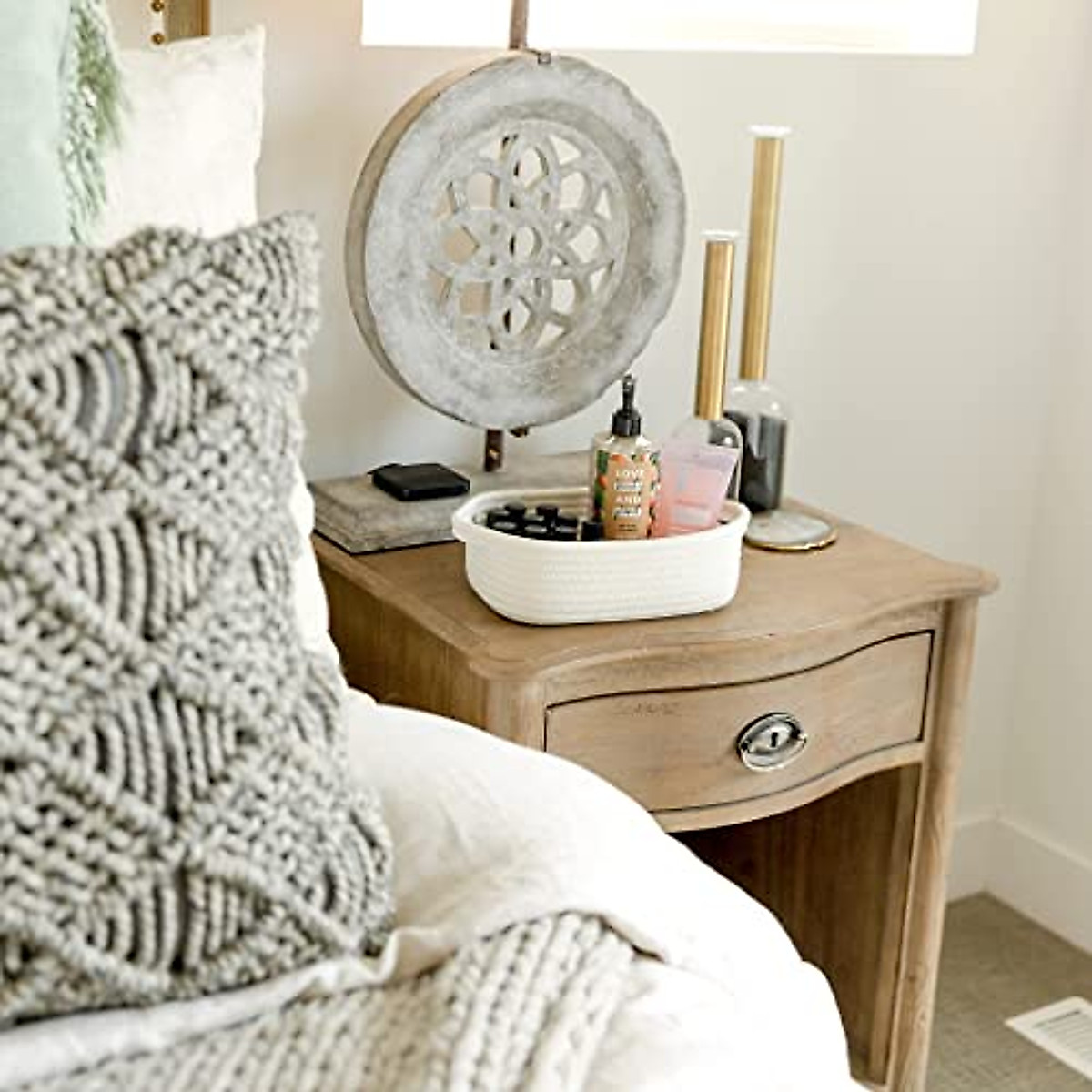 NaturalCozy 5-Piece Rectangle Storage Basket Set- Natural Cotton Rope Woven Baskets for Organizing! Small Basket for Montessori, Baby Nursery, Dog Toy Baskets, Cat Toy Box, Bathroom Organization Bin