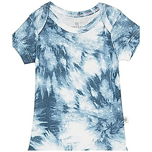 HonestBaby Short Sleeve Bodysuits One-Piece 100% Organic Cotton for Infant Baby Boys, Girls, Unisex, 3-Pack Tie Dye Blues, 3-6 Months