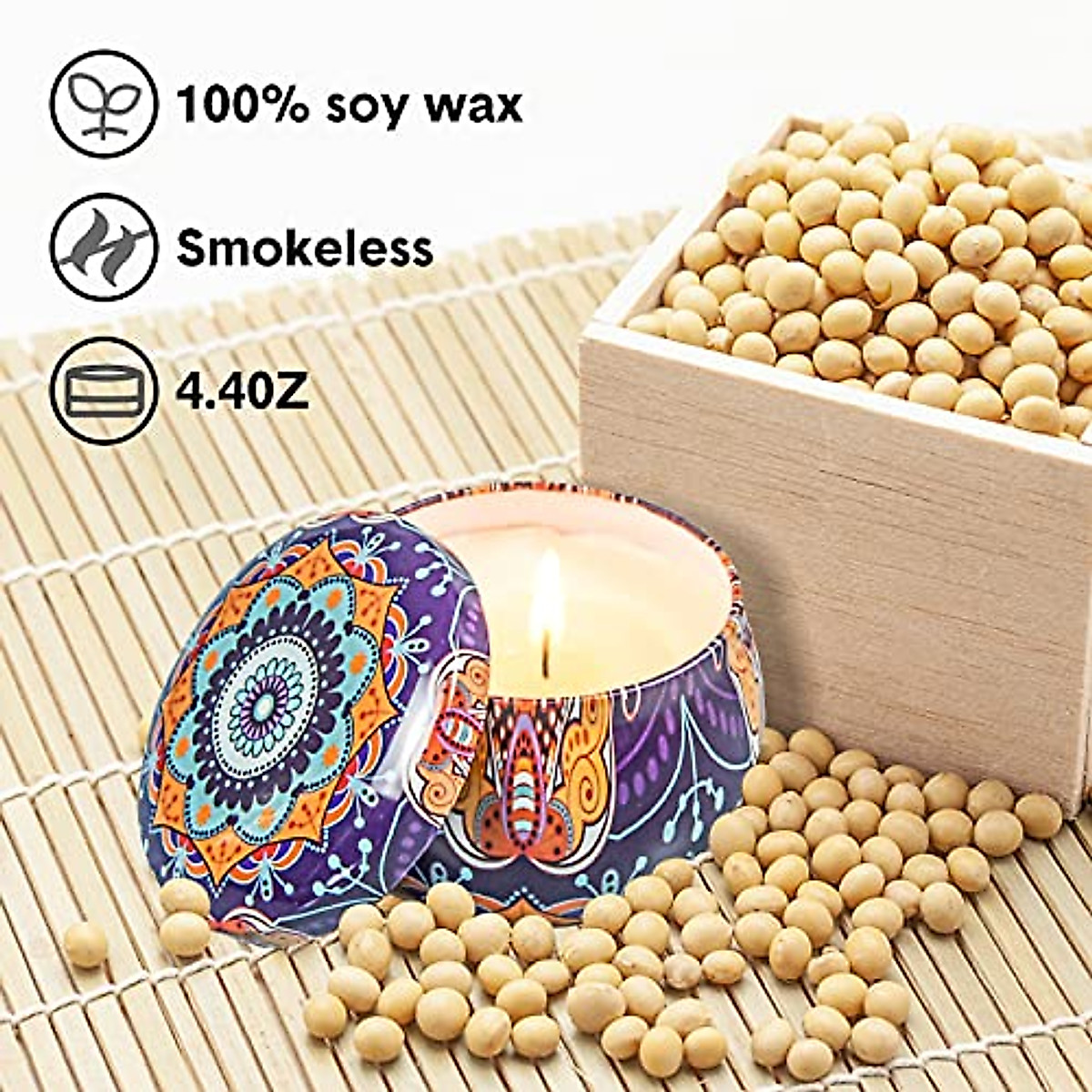 TEECOO Scented Candles Gift Set: 4 Pack Soy Wax Aromatherapy Candle 120H Burning Rose Lavender Vanilla Lemon Scent Candle Set for Home Scented Candle Gifts for Birthday Christmas Mother's Day Gift