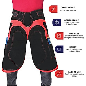 Equine Care Farrier Chaps Back Support - Cowhide Suede Leather and Canvas Apron, 4 Knife Pocket, 2 Nail Magnets, Adjustable Velcro Buckle - 29 inches/75cm