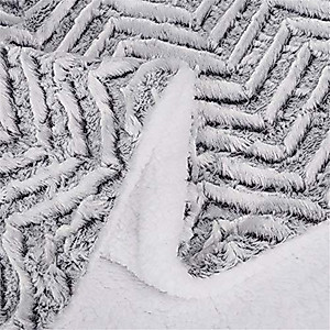 Grey Striped Throw Blanket Super Soft Warm Faux Fur with White Sherpa Back Blanket, Faux Fur Sherpa Reversible Double Sided Fuzzy Faux Fur Throw Blanket Silky Soft Throw Machine Washable(50X60)