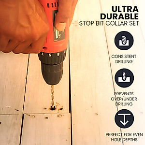 Drixet Drill Stop Bit Collar Set – Kit Includes: 1/8", 3/16”, 1/4”, 5/16”, 3/8”, 7/16” and 1/2-Inch with Allen Wrench to Tighten The Stops Set-Screws (7-Piece)