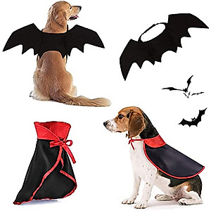 LKEX Halloween Large Dog Costume, Pet Bat Wings & Vampire Cloak, 2 Pack, Dog Funny Holiday Clothes for Bloody Zombie Cosplay Party