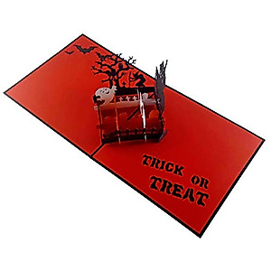 iGifts And Cards Trick or Treat Halloween 3D Pop Up Greeting Card - Cute Jack-O-Lantern, Pumpkin, Happy Birthday Gift, Haunted Mansion Hitchhiking Ghosts, Spooky Witch, Scary Owl, Chilling Cementery