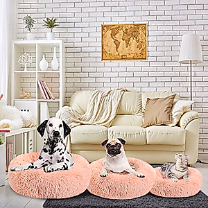 Calming Dog Bed & Cat Bed,Anti-Anxiety Donut Cuddler Dog Bed,Warming Cozy Soft Round Pet Bed for Mini Small Medium Dogs Cats,Fluffy Faux Fur Plush Pet Dog Cat Cushion Bed for Kitty Puppy 20"