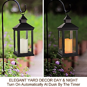 Bright Zeal 2-PACK 14" Black Waterproof Outdoor Lanterns with Flameless Candles and timer - Outdoor Lanterns Battery Powered LED Decorative Waterproof - Black Candle Lanterns Decorative Indoor
