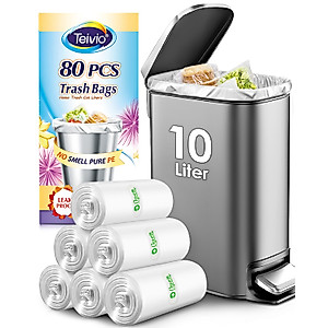 2.6 Gallon Strong Trash Bags Garbage Bags by Teivio, Bathroom Trash Can Bin Liners, Small Plastic Bags for Home Office Kitchen,fit 10 Liter, 2,2.5,3 Gal, Clear, (80 Counts)