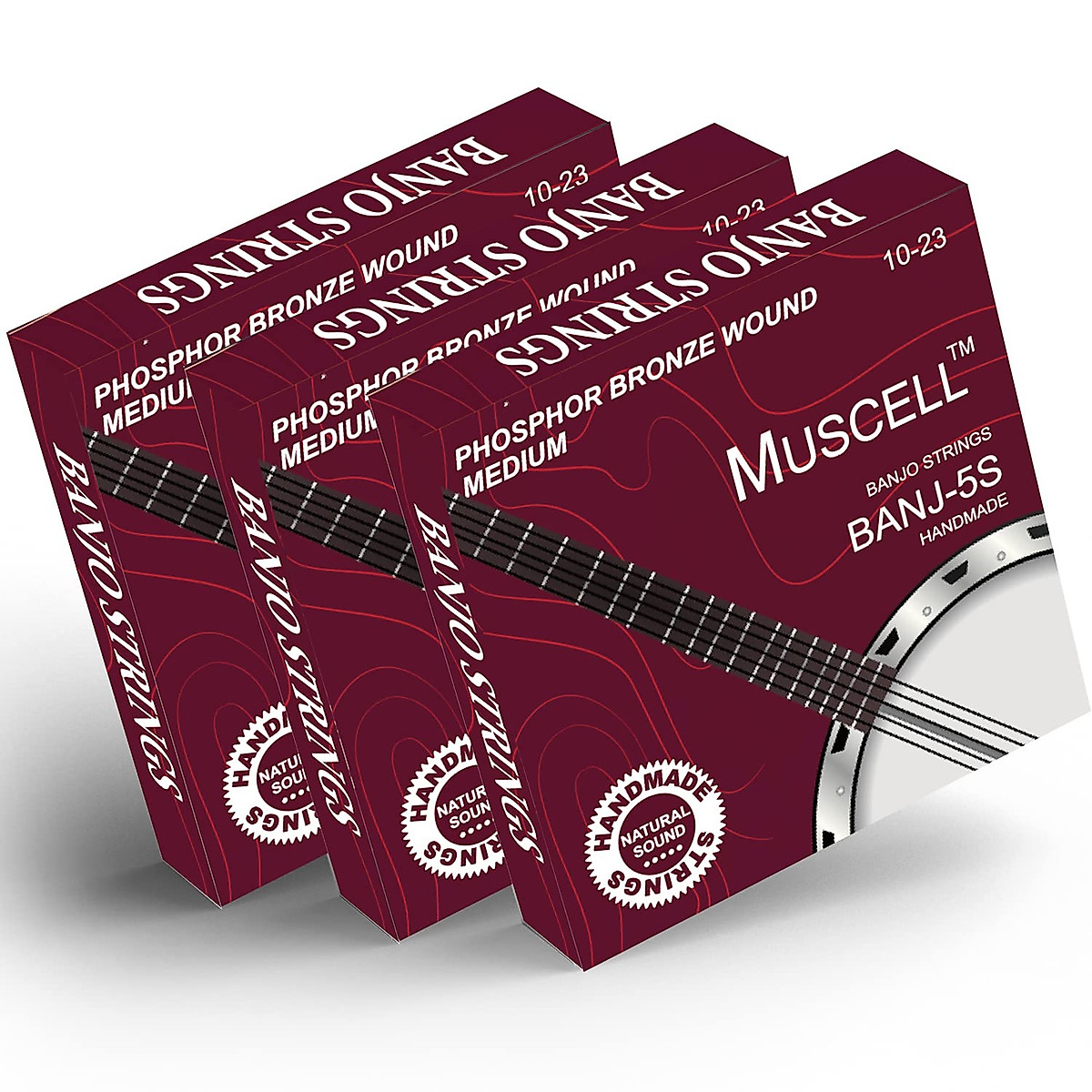 MUSCELL Banjo Strings, Handmade Phosphor Bronze 5-String Banjo Strings Ball End - 3 Packs Medium 10-23 BANJ-5S