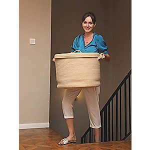 20" x 20" x 15" Extra Large Storage Basket with Lid, Cotton Rope Storage Baskets, Laundry Hamper, Toy Bin, for Toys Blankets Pillows Storage in Living Room Baby Nursery, Basket with Cover, All Beige