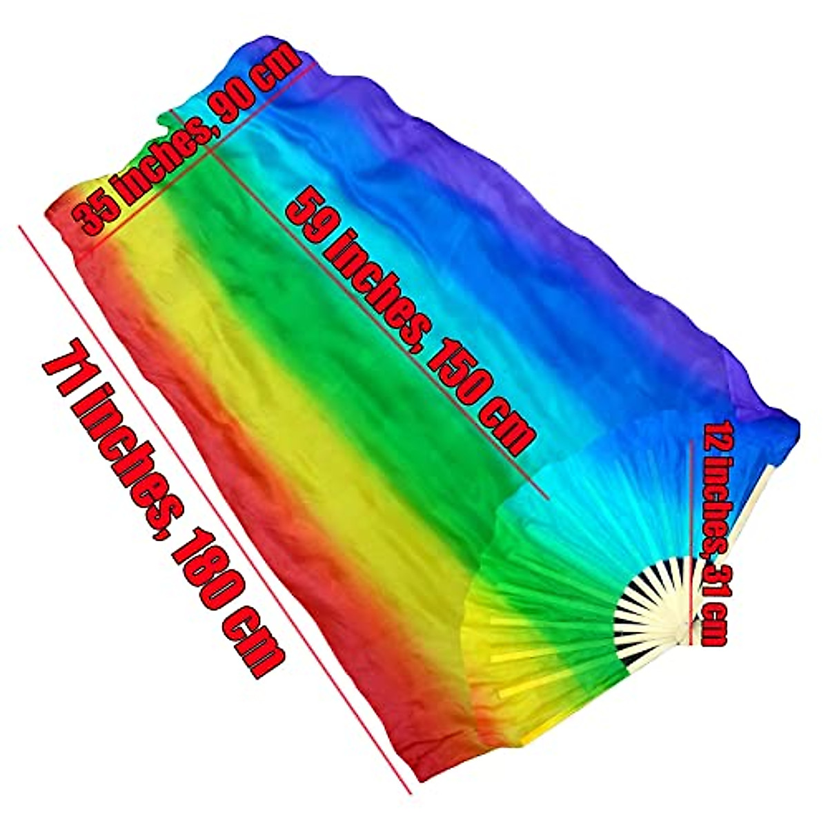 Winged Sirenny Belly Dance Silk Fan Veils Adjustable Pairs, 70"(180 cm) Worship Praise Flags Streamers(white)