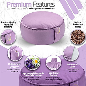 Secret Garden Velvet Meditation Cushion – Large Yoga Cushion to Achieve Full Serenity – Eco-Friendly Buckwheat Hull Filled Meditation Pillow – Yoga Pillows for Sitting on Floor – Free Carry Bag