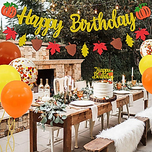 Little Pumpkin Thanksgiving Birthday Decorations Party Pack - Fall Little Pumpkin Autumn-themed Happy Birthday Baby Shower Party Supplies -Includes Cake Topper Banners and Balloons