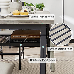 Suheww Folding Dining Table, Drop Leaf Tables with Metal Storage Racks, 63.2” Industrial Extendable Compact Kitchen Table for Apartment, Small Spaces, Seats 2-6 People, Grey