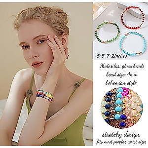 MOZAKA 26Pcs Boho Beaded Bracelets for Women Colorful Stackable Sparkly Crystal Beads Bracelets Stretch Strand Statement Bracelets