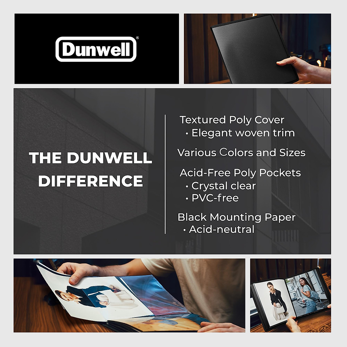 Dunwell 8x10 Photo Album Book - (Black), Art Portfolio Binder for 8 x 10 Pictures, 24 Clear Sleeves Display 48 Pages, 10x8 Sheet Protector Folder for Kids Artwork, Sketches, Prints
