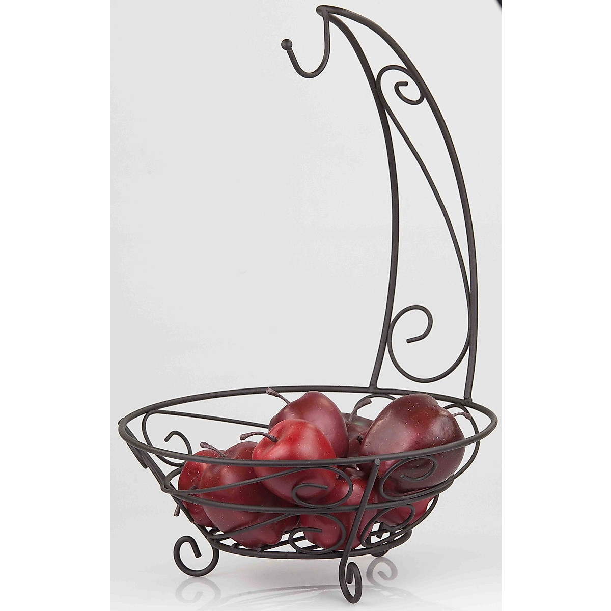 Home Basics Scroll Collection Steel Fruit Basket with Hanging Banana Tree, Perfect for Kitchen Countertop & Dining Room Table, Bronze