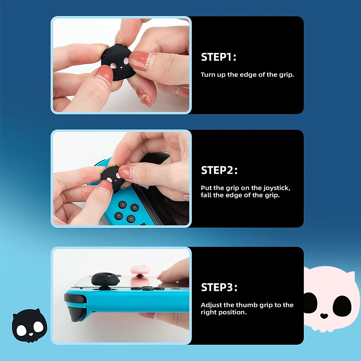 GeekShare Cute Silicone Joycon Thumb Grip Caps, Joystick Cover Compatible with Nintendo Switch / OLED / Switch Lite,4PCS -- Skull (Black & White)
