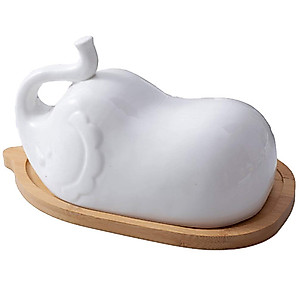 Elephant large butter dish Butter Dish Ceramic Butter Holder Animal Butter Tray with Lids Elephant Butter Keeper Container Margarine Holder Cheese Board Ceramic Food dinner plates Plate fruite plate