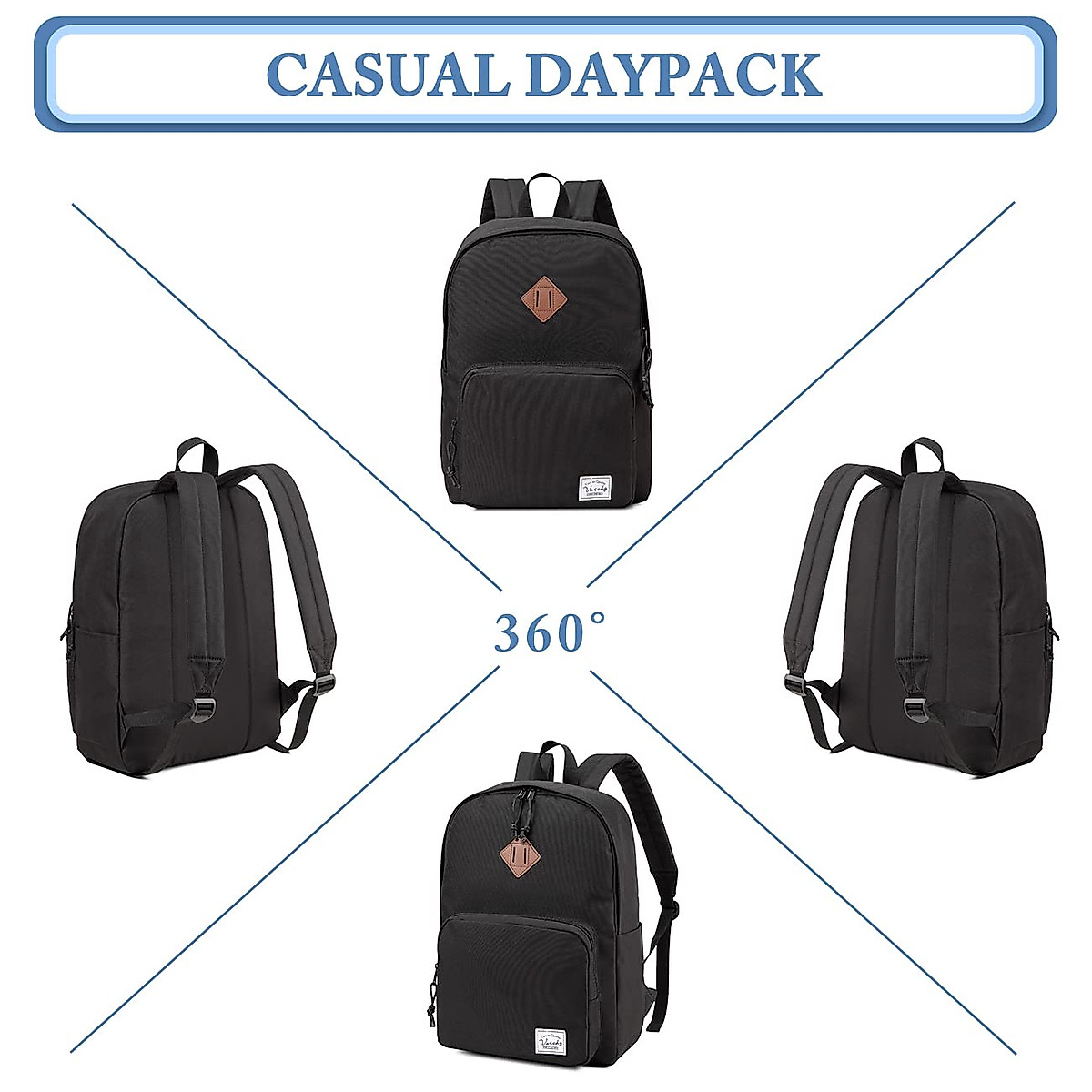 VASCHY School Backpack, Ultra Lightweight Backpack for Men Women Schoolbag Bookbag for Kids Teen Boys Girls Black