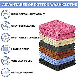 QUBA LINEN Wash Cloth Set - Pack of 24, 100% Cotton - Flannel Face Cloths, Highly Absorbent and Soft Feel Fingertip Towels (12x12 Pack of 24)