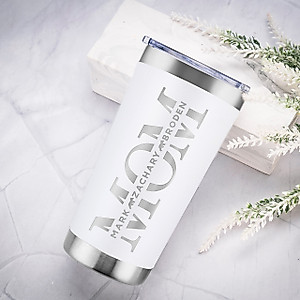 Personalized Mom Tumbler with Kids Names, Engraved, 20 or 30 Oz, 4 Fonts, 13 Colors, Custom Gifts for Mom from Kids, Mom's Coffee Tumbler