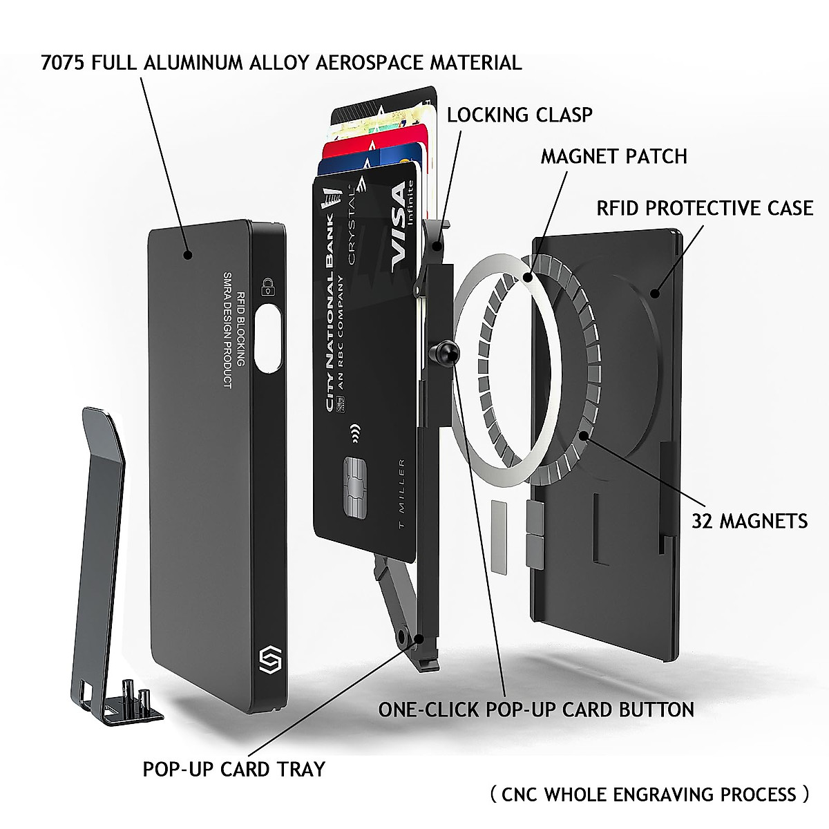 MagSafe Magnetic Card Wallet for iPhone 12/13/14 Series - Slim Metal Card Holder with Money Clip and Pop-Up Function