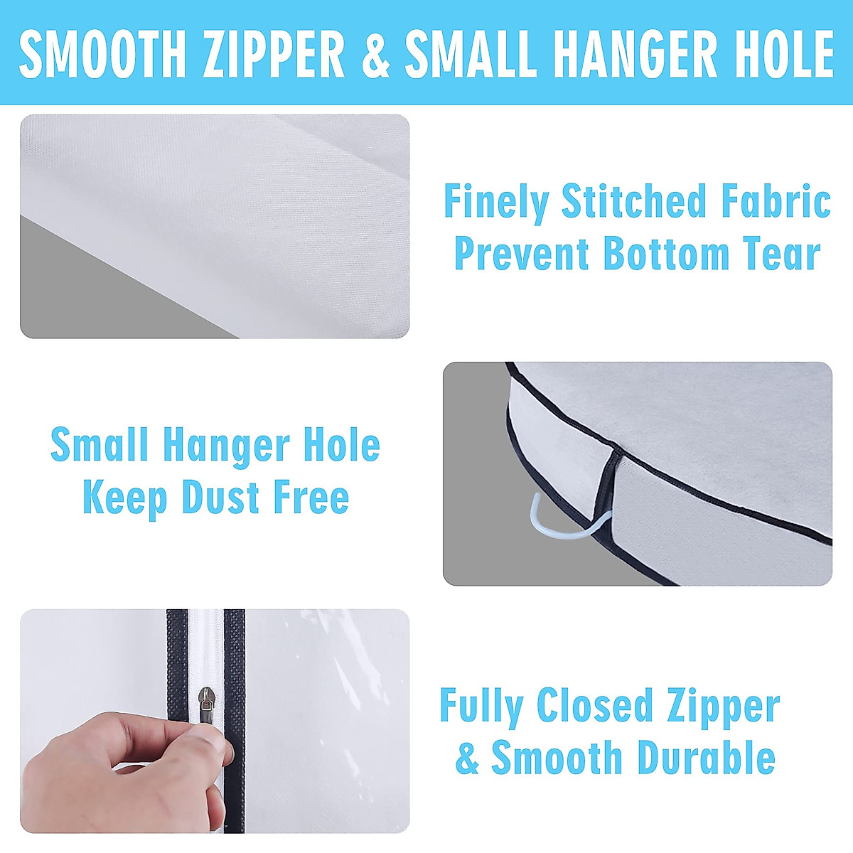 WinFong 40" Garment Bags for Hanging Clothes, Clear Moth Proof Suits Covers with 4" Gussets for Closet Storage and Travel Hanging Clothes Bag for Coat, Sweater, Jacket, Dress, Shirts (3 Pack - 40")