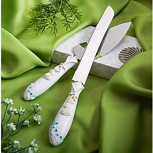FASHIONCRAFT 2417 Beach Theme Wedding Knife and Cake Server Set – 1, Beach Wedding Favor, Cake Knife and Server Set