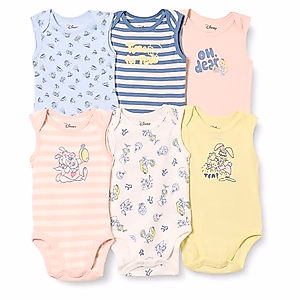 Amazon Essentials Disney | Marvel | Star Wars | Princess Baby Girls' Sleeveless Bodysuits, Pack of 6, Alice Tea Party, 24 Months