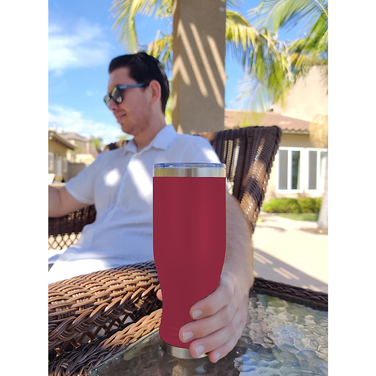 LaserGram 14oz Vacuum Insulated Pilsner Mug, Karate Woman, Personalized Engraving Included (Maroon)