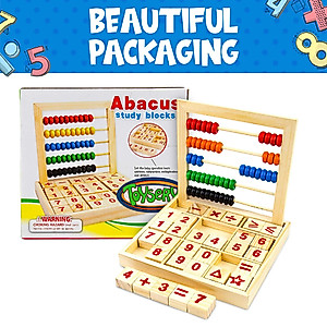 Toysery Abacus for Kids Math Counters, Wooden Educational Counting Toy, Toddler Blocks Kindergarten Toys, Toddler Blocks Wooden Toys, 50 Beads and 30 Blocks, Wooden Blocks for Toddlers 1-3 Large