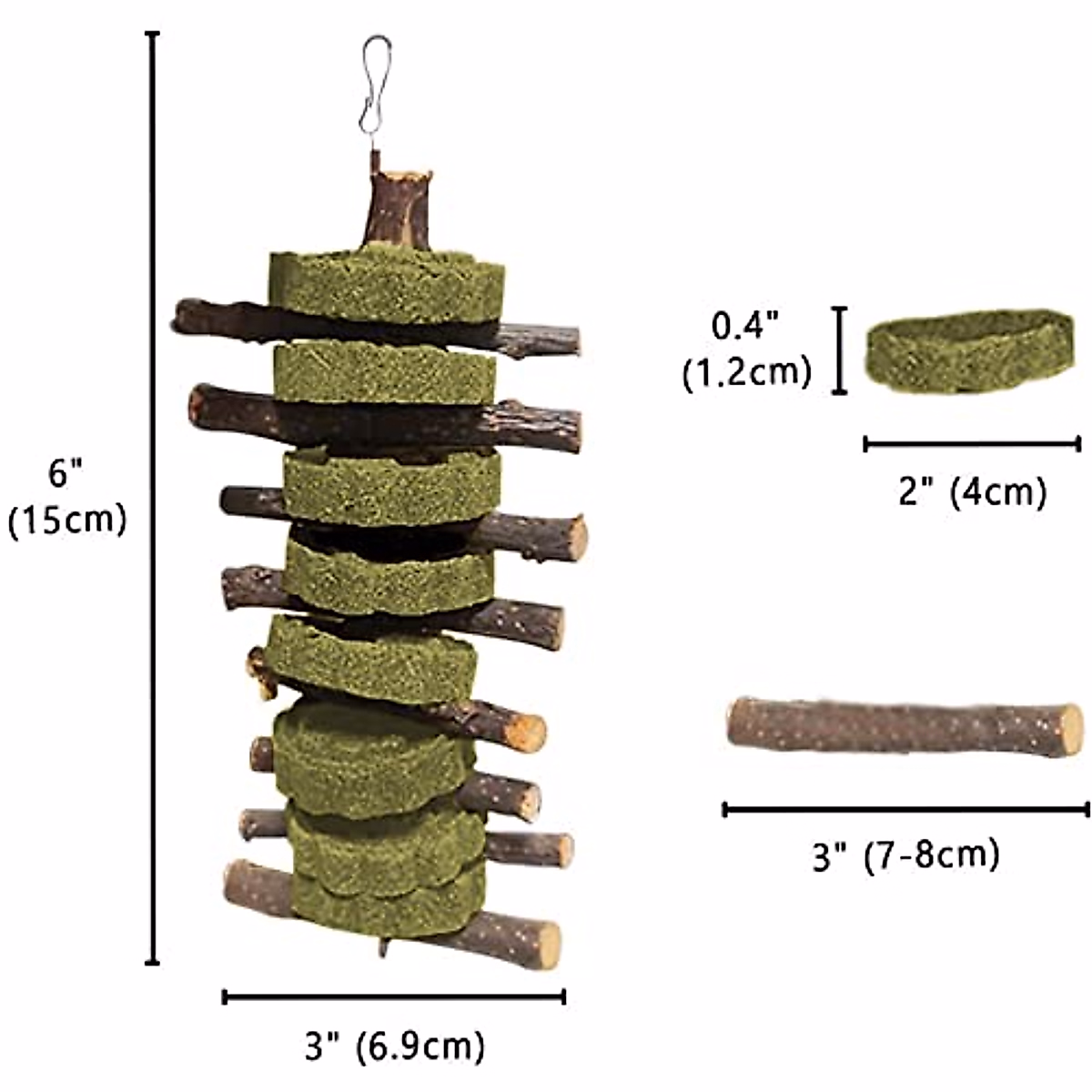 Meric Rabbit Chew Toy, Hanging Treat, Apple chew Sticks with Round Native Grass Cakes, Promotes Healthy Teeth and Gums, Suitable for Rabbits, Chinchillas, Guinea Pigs and Parrots, 1-Piece