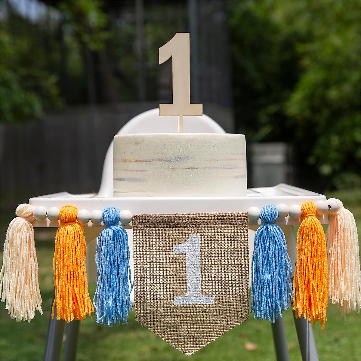 Burlap 1st Birthday Banner - First High Chair Garland, Boho 1st Birthday Decorations, 1st Birthday Face Tassel Banner, Boy Cake Smash Garland, Tassel Bunting, 1st Birthday Photo Booth Props