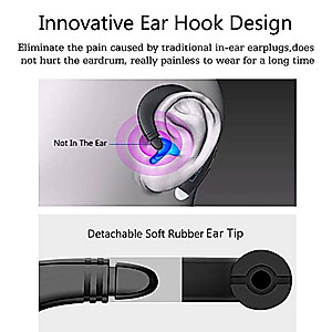 Ear Hook Wireless Bluetooth Headphone,LISN Painless Wearing Bluetooth Earpiece with Mic,Lightweight Non Ear Plug Single Ear Bluetooth Headset for Cell Phone 8-10 Hrs Playtime(Black)