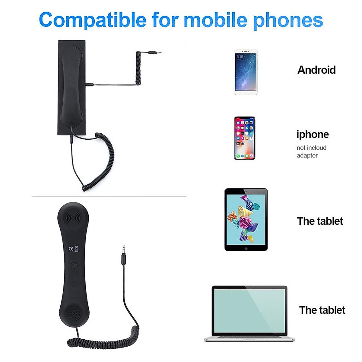 Retro Handset,Cell Phone Handset,Retro Telephone Handset Anti Radiation Receivers 3.5MM for iPhone iPad,Mobile Phones,Computer …